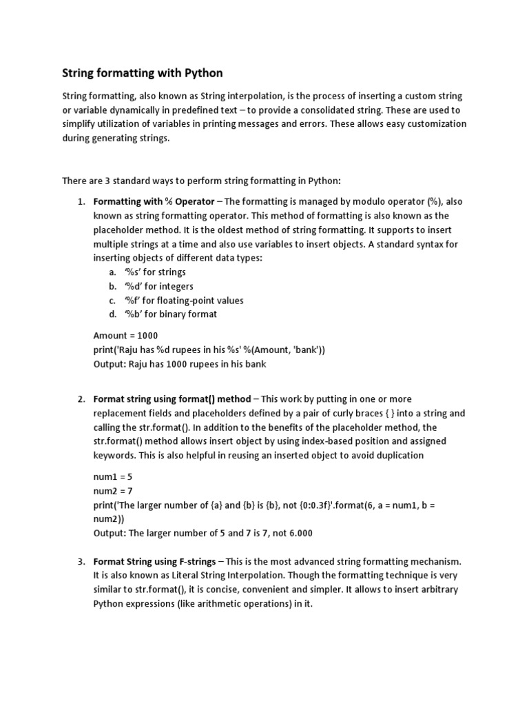 String Formatting With Python | PDF | String (Computer Science ...