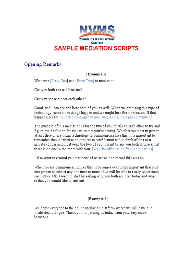 NVMS Online Mediation Session Scripts | PDF | Mediation | Communication