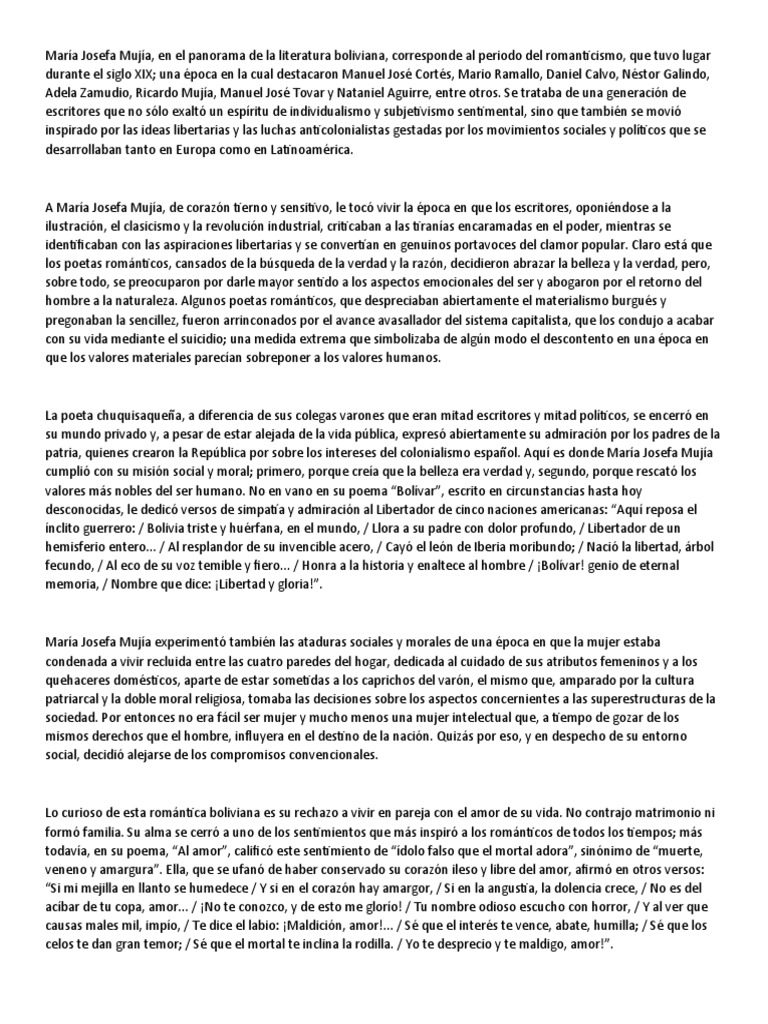 Biografía de María Josefa Mujía | PDF | Amor | Romanticismo