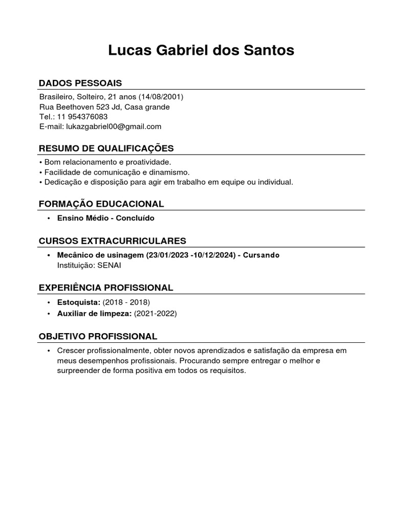 CV Lucas Gabriel Dos Santos PDF | PDF