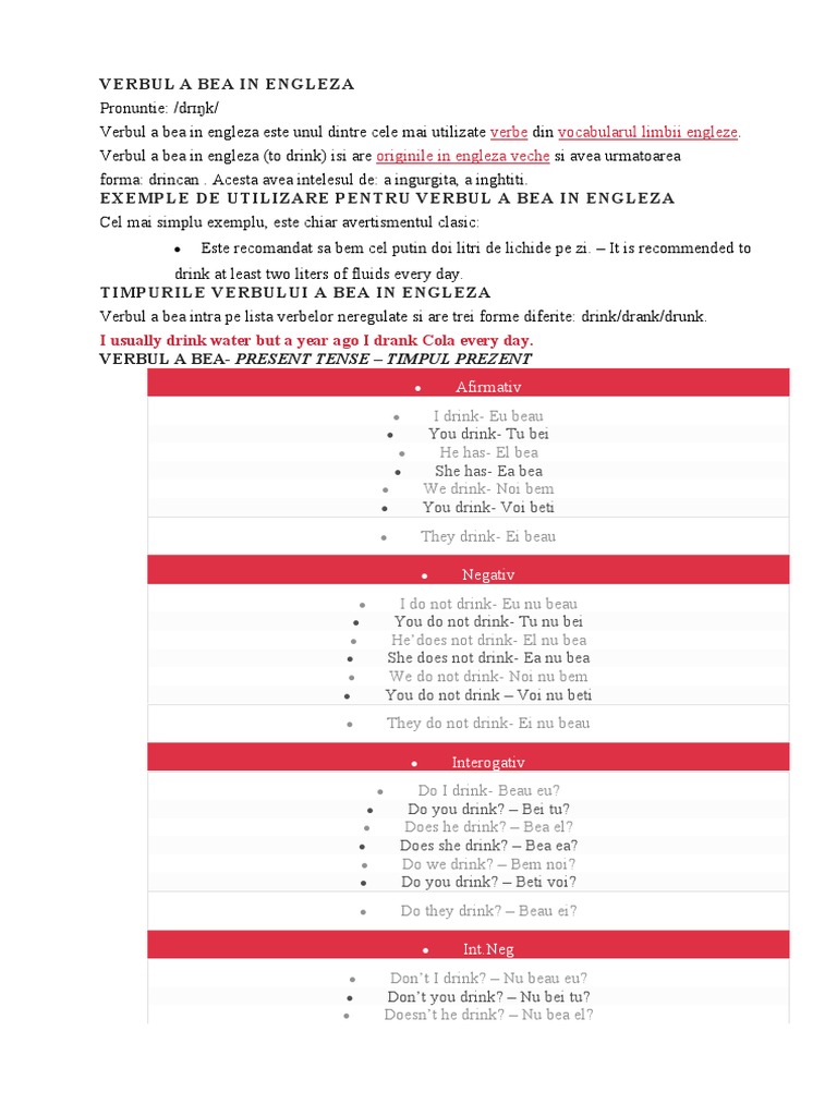 Verbul A Bea in Engleza | PDF | Linguistics | Grammar