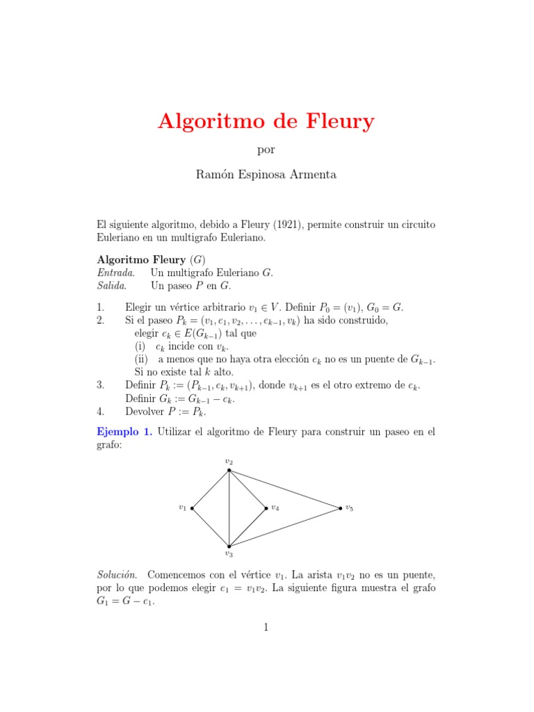Algoritmo Fleury: Circuitos Eulerianos | PDF | Teoría de grafos | Análisis matemático