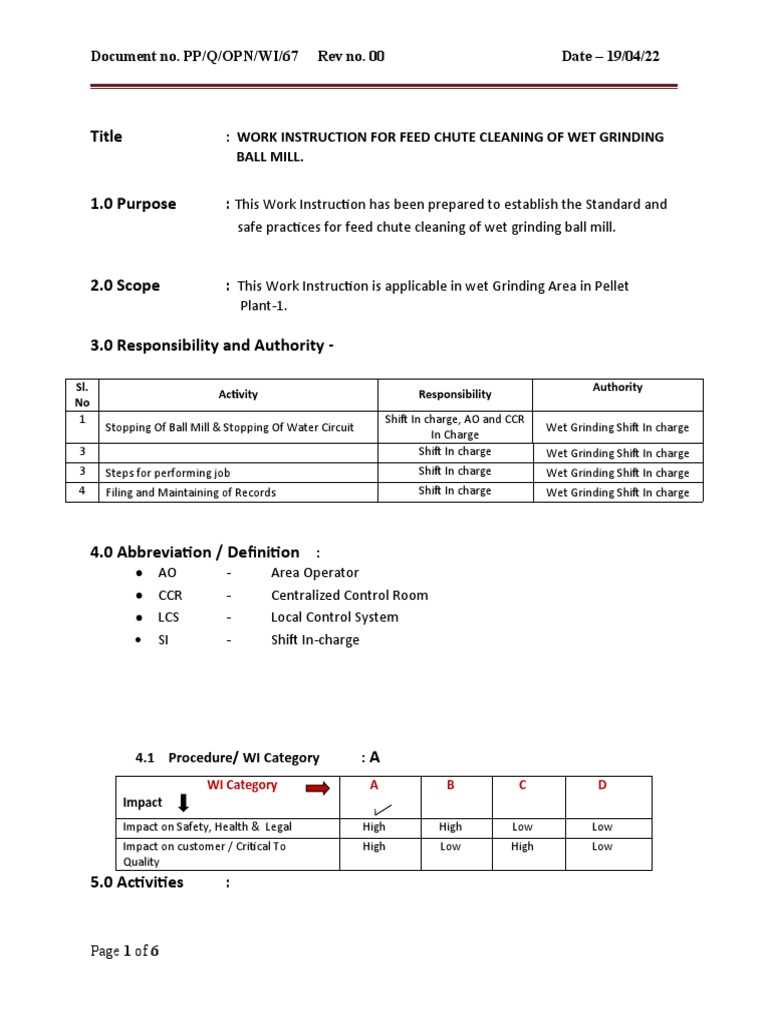 67.work Instruction For Wet Grinding Ball Mill Feed Chute Cleaning ...