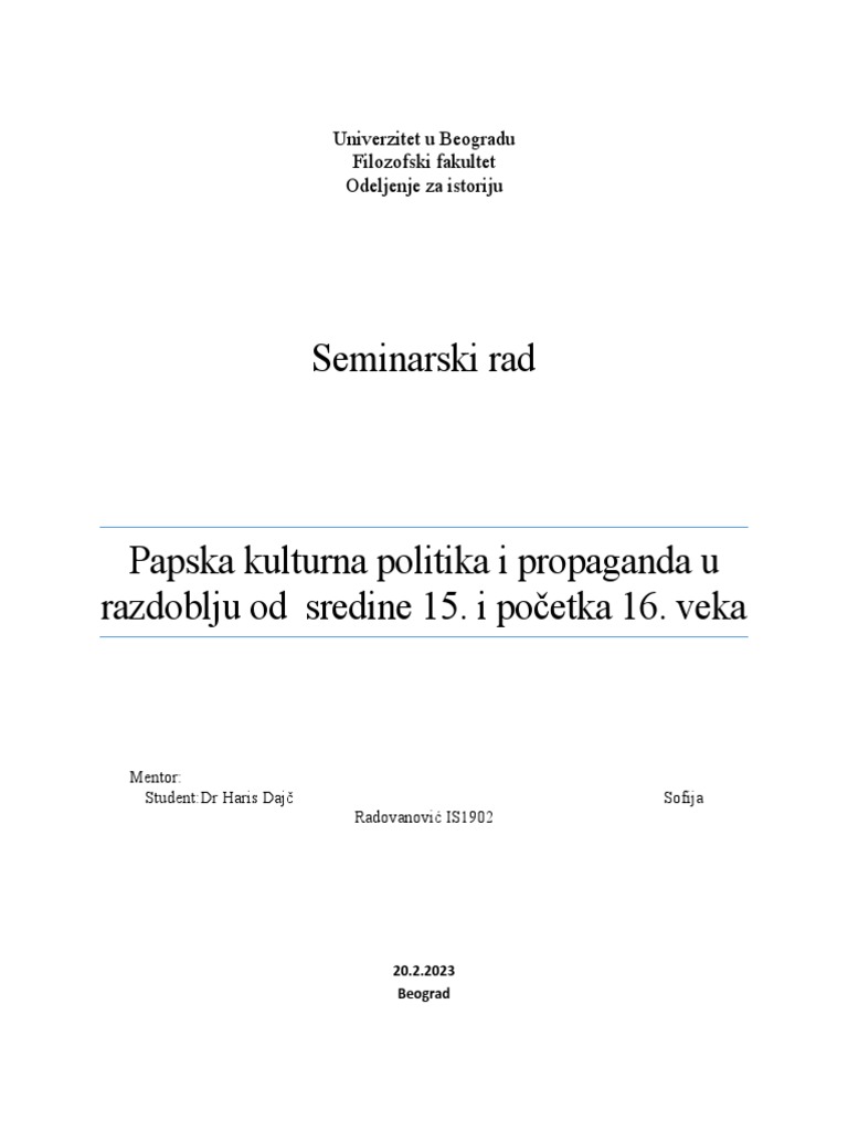 Papska Kulturna Politika I Propaganda U Razdoblju Od 15ver2 | PDF