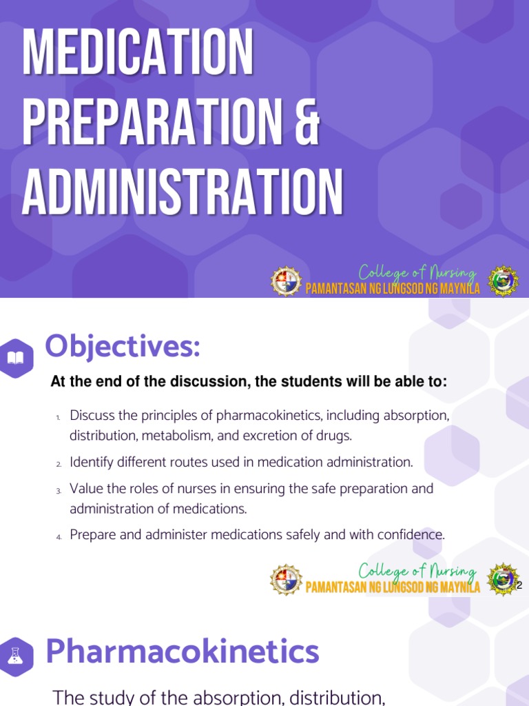 Meds Prep and Adminstration Lecture | PDF | Pharmacokinetics | Medical ...