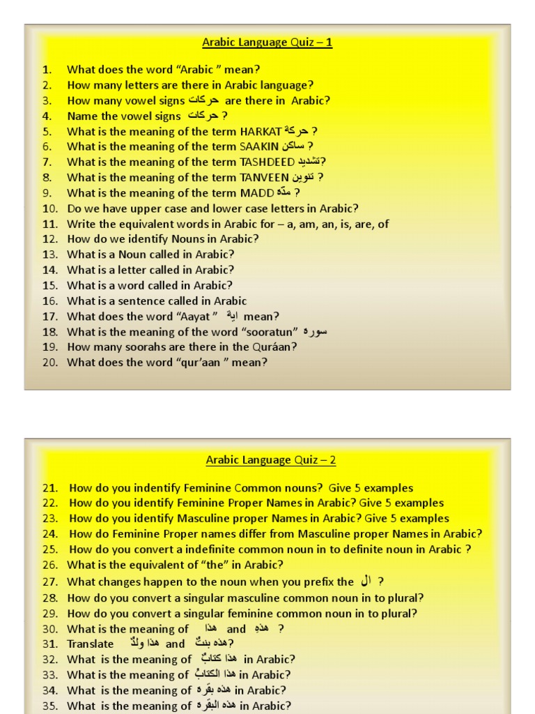 2 Arabic Through Questions PDF | PDF | Grammatical Number | Grammatical ...