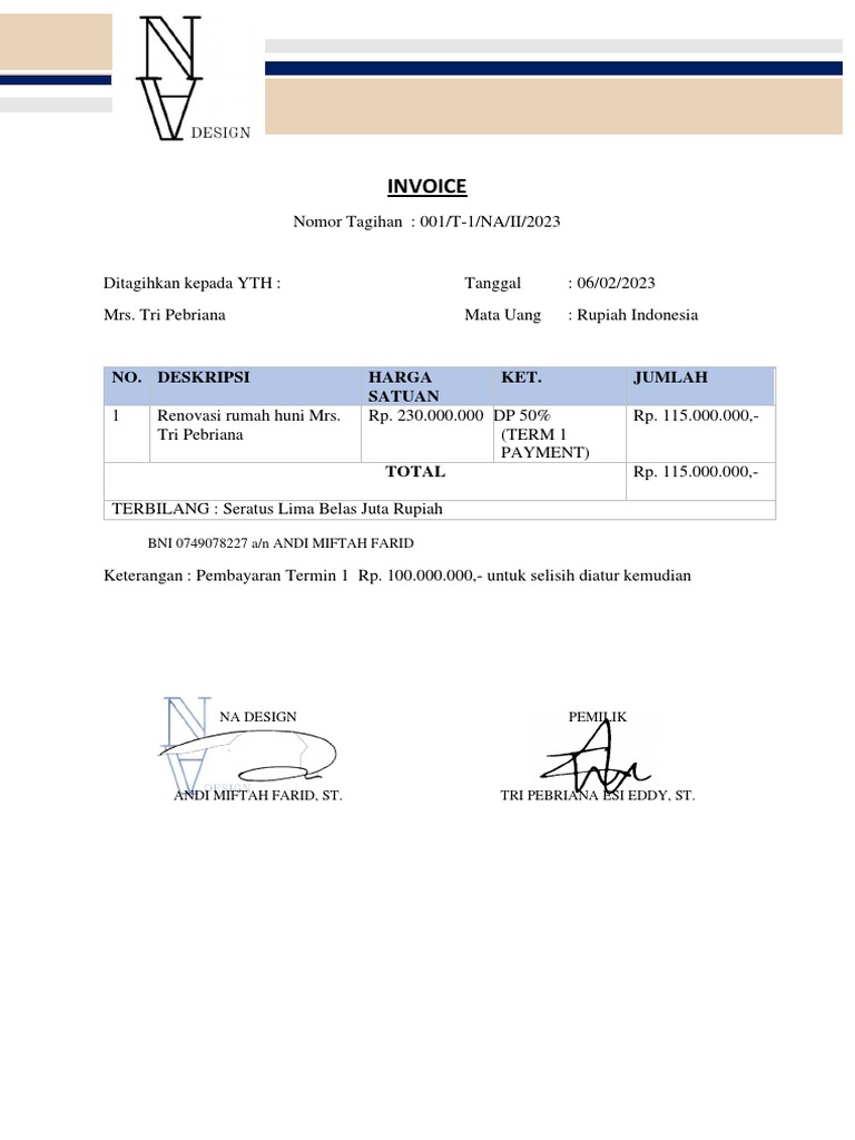 Invoice (Termin 1 Payment) PDF | PDF