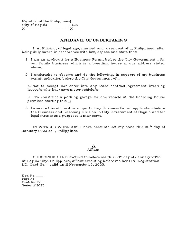 Philippines affidavit business permit boarding house | PDF