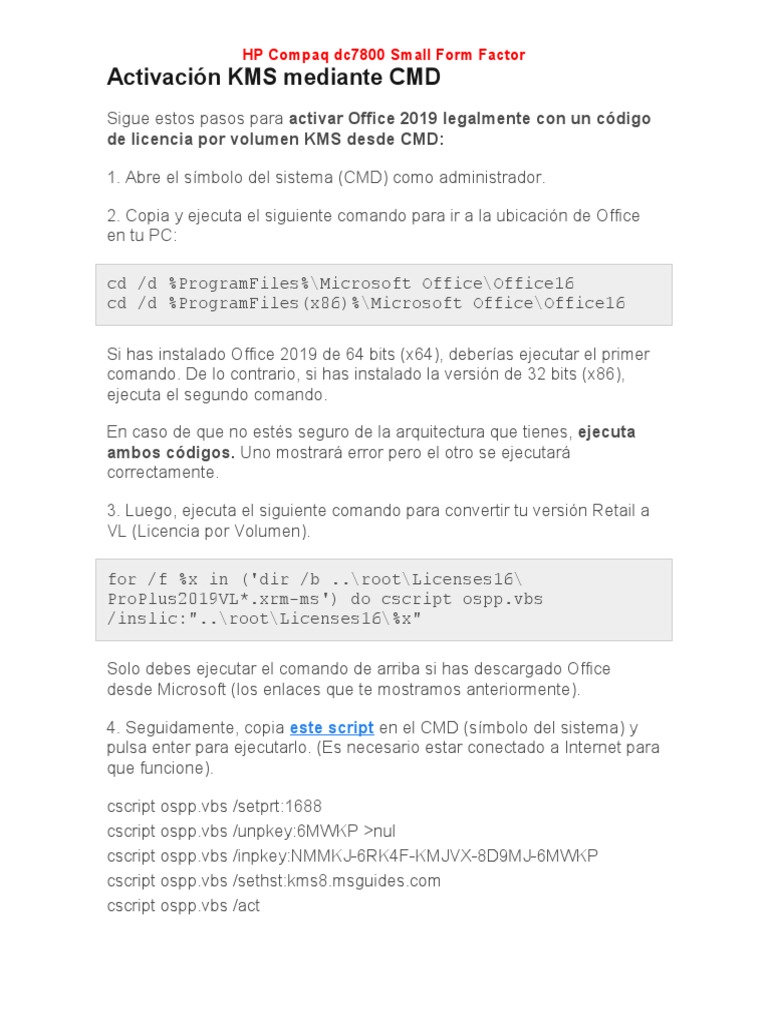 Activar Office 2019 con CMD KMS | PDF | Microsoft Office | Microsoft