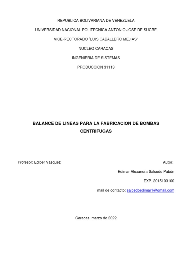 Balance de Lineas | Descargar gratis PDF | Bomba | Ciencias fisicas