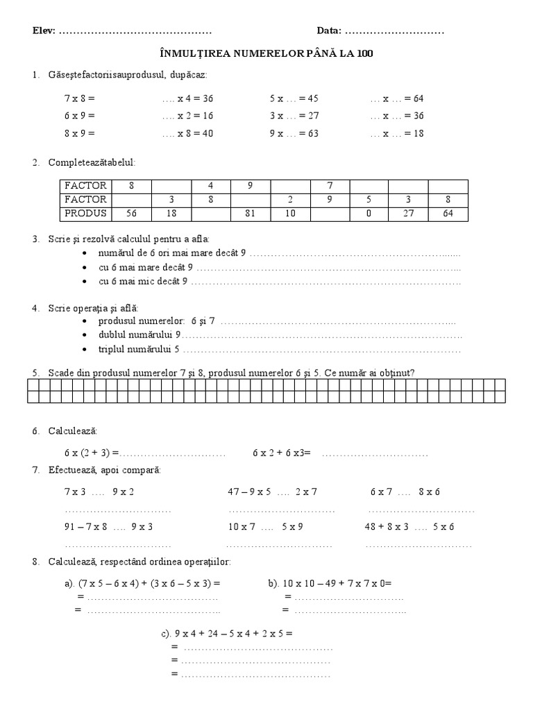 Inmultirea Clasa a-II-a | PDF
