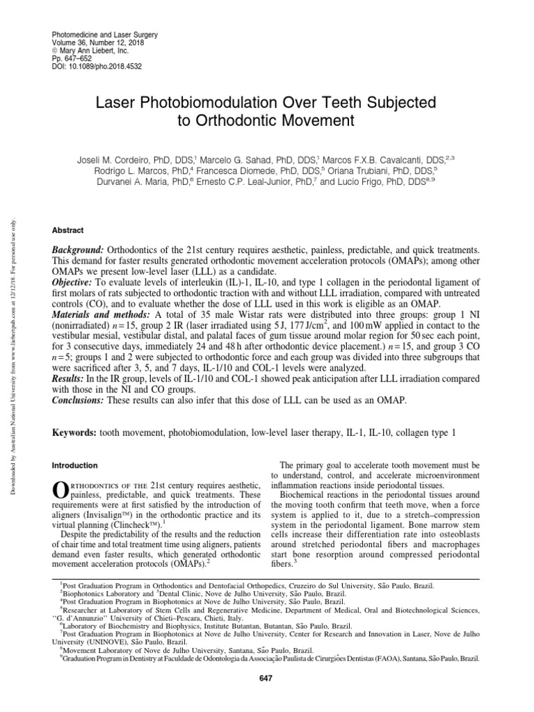 Laser Photobiomodulation Over Teeth Subjected | PDF | Bone | Periodontology
