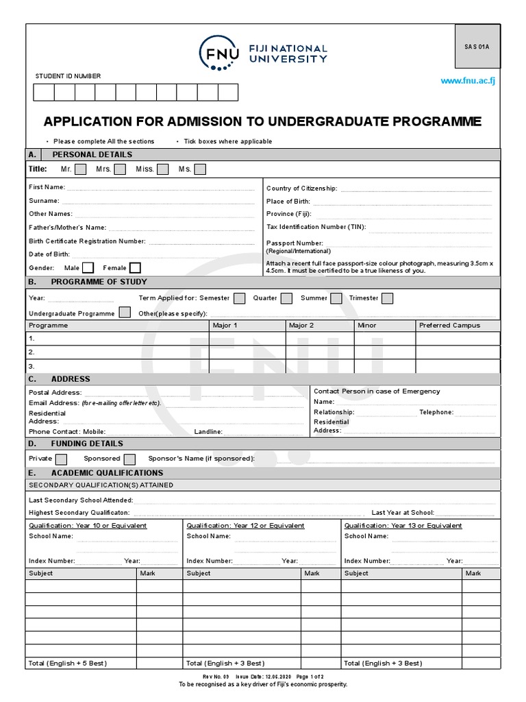 Application For Admission To Undergraduate Programme PDF | PDF ...