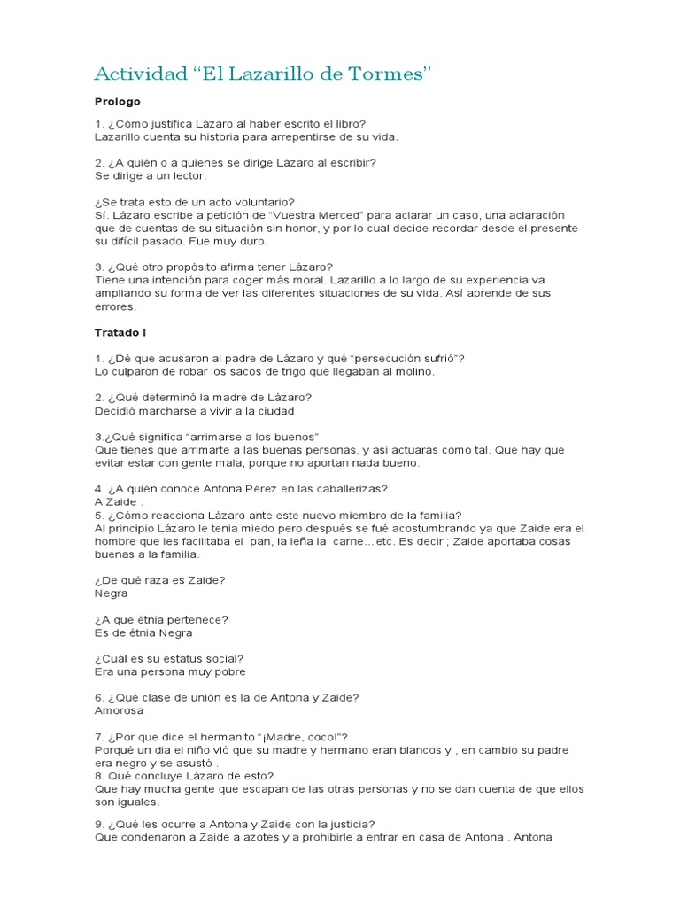 Actividad El Lazarillo de Tormes | PDF