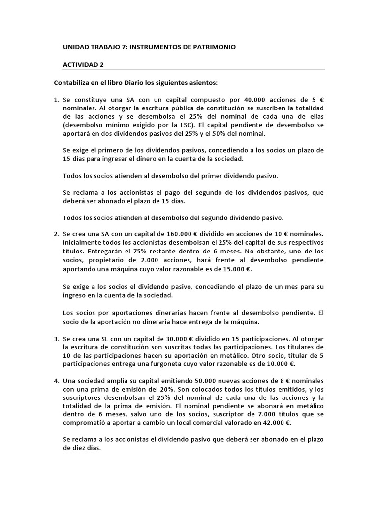 Actividad 2 - Ut7 - 2021 PDF | PDF | Dividendo | Compartir (Finanzas)