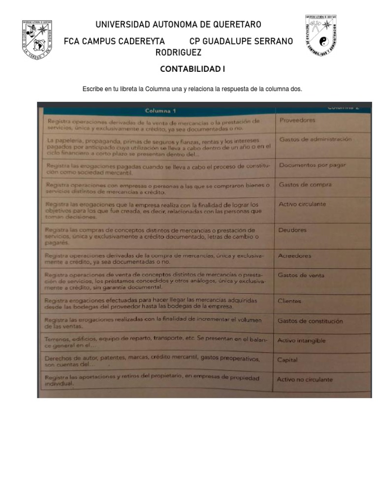 Contabilidad I: Ejercicios de Relación | PDF