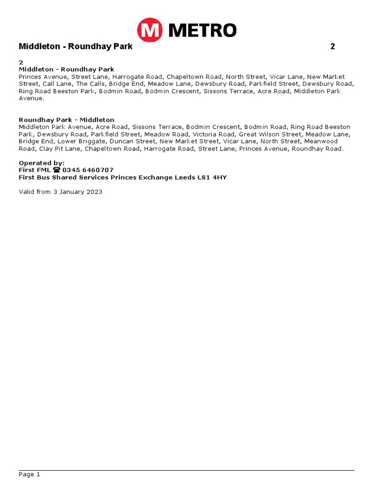 WYMetro BusTimetable 2 | PDF | Leeds