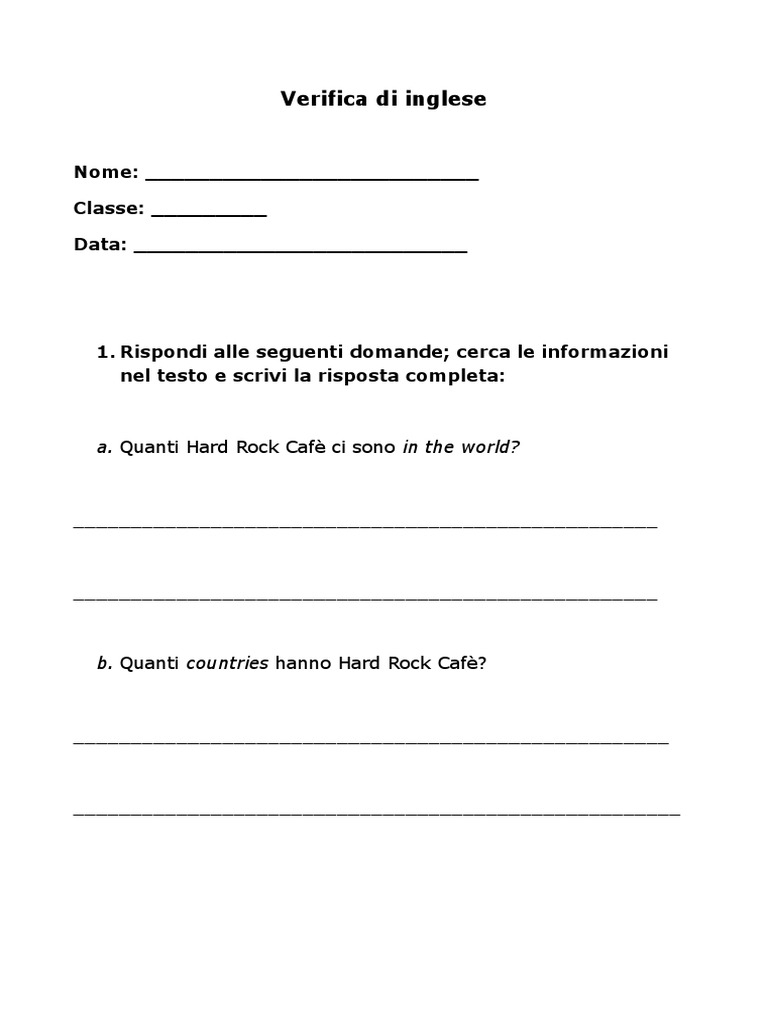 Verifica Di Inglese | PDF