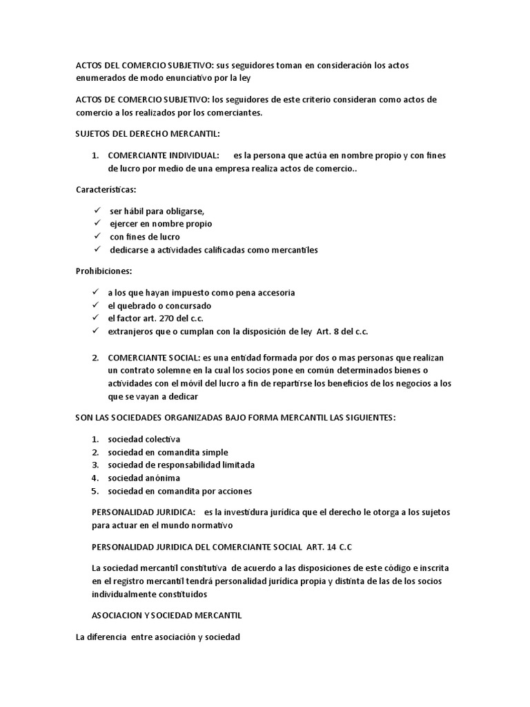 Actos Del Comercio Subjetivo | PDF Actos Del Comercio Subjetivo | PDF