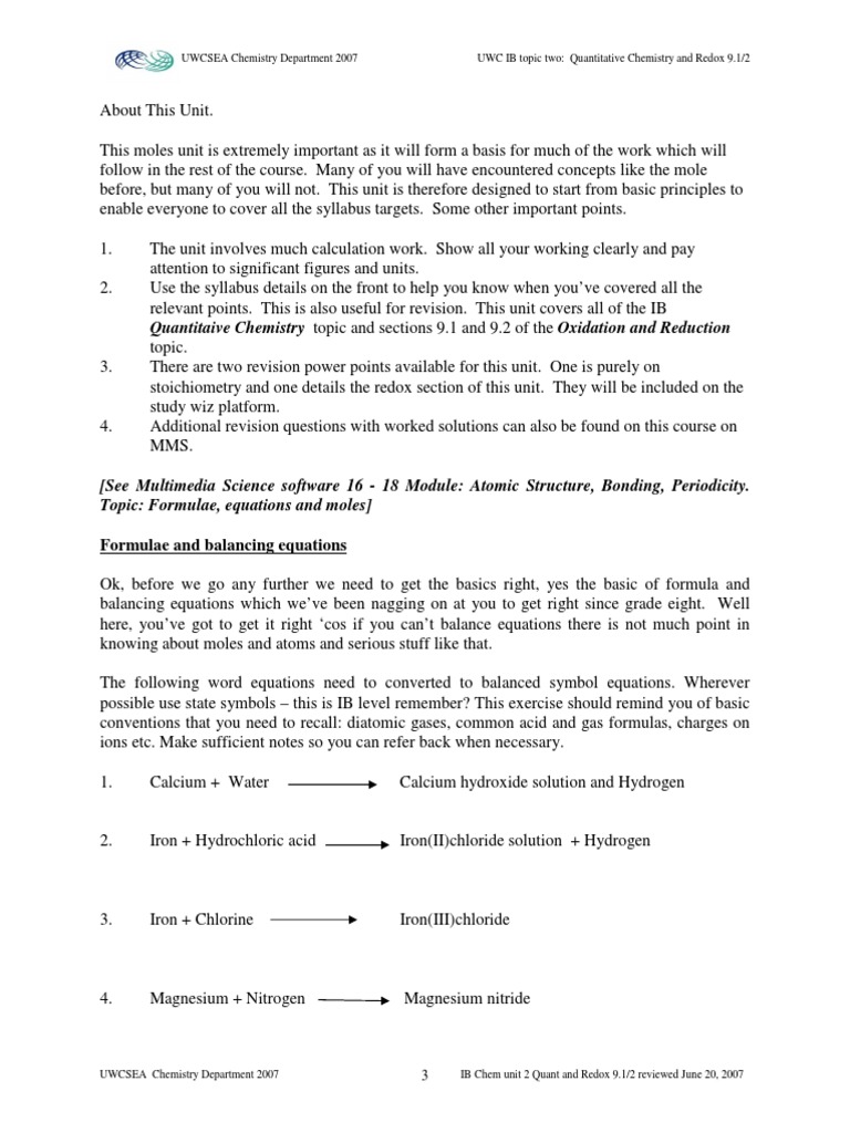 Edited Stoichiometry Workbook | PDF | Mole (Unit) | Chemical Reactions