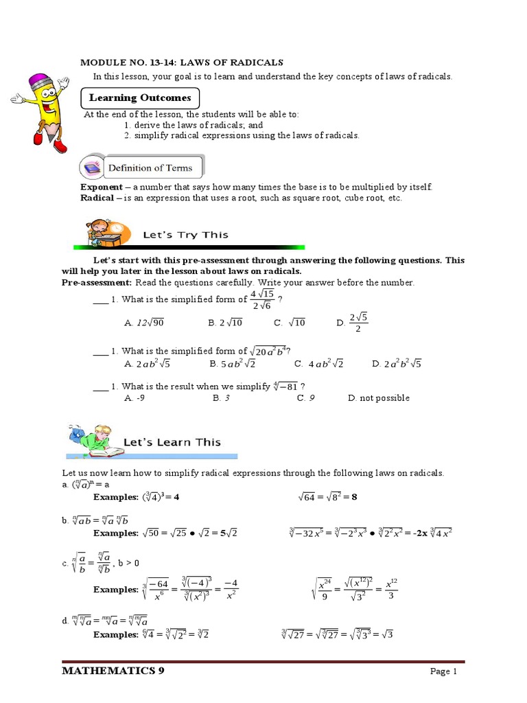 Math 9 Q2 M13-14 | PDF | Square Root | Mathematical Concepts