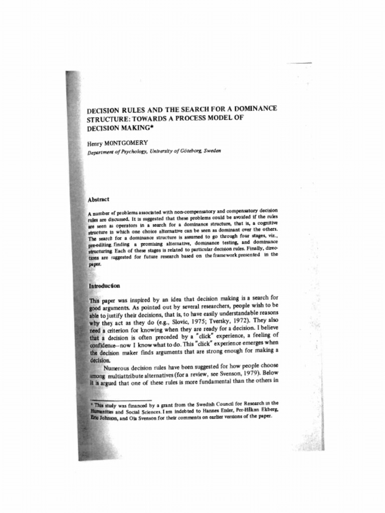 Decision Rules and A Search For A Dominance Structure | PDF