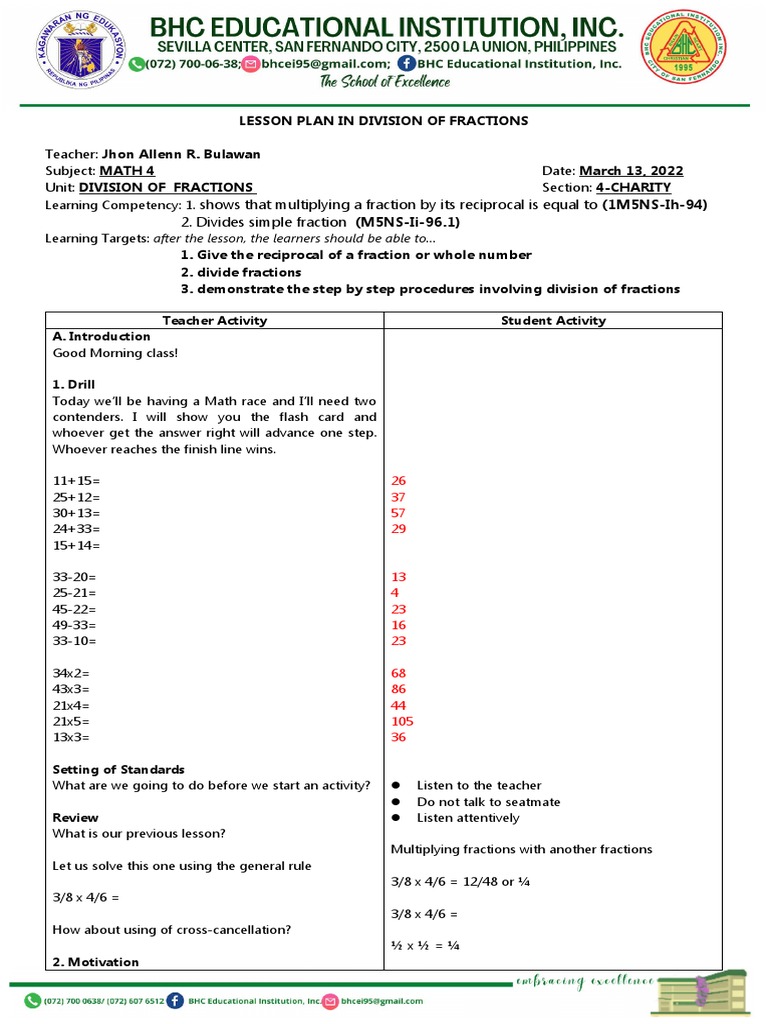 MATH Division of Fraction | PDF | Division (Mathematics) | Behavior Modification