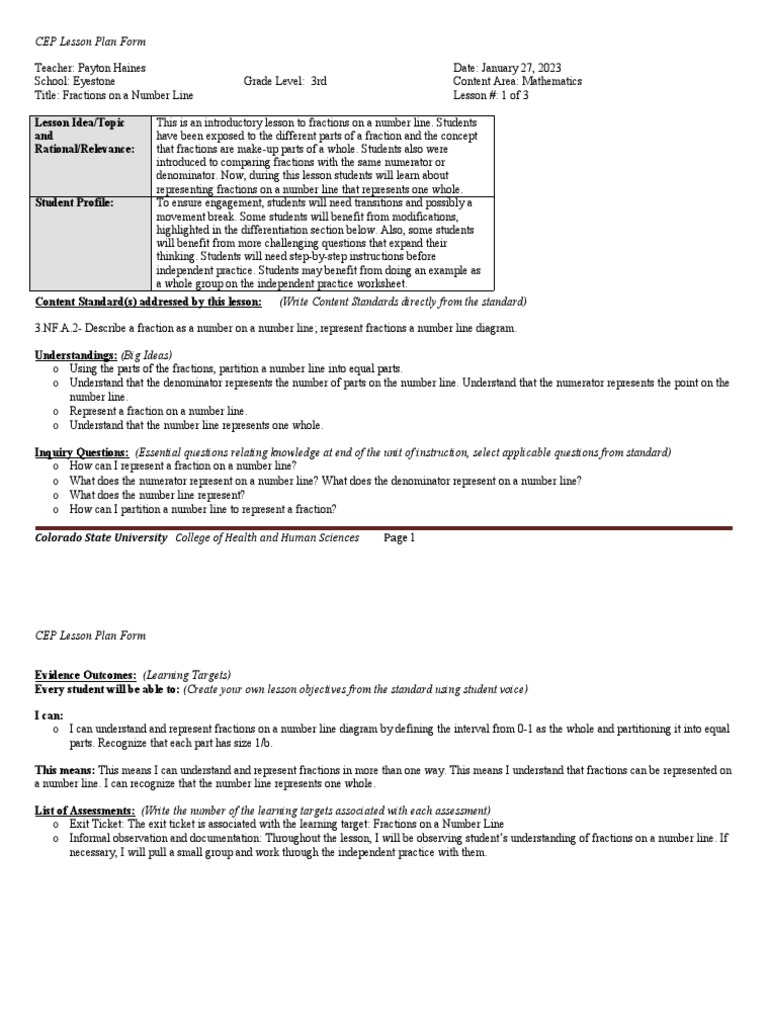 Fractionson A Number Line | PDF | Lesson Plan | Differentiated Instruction