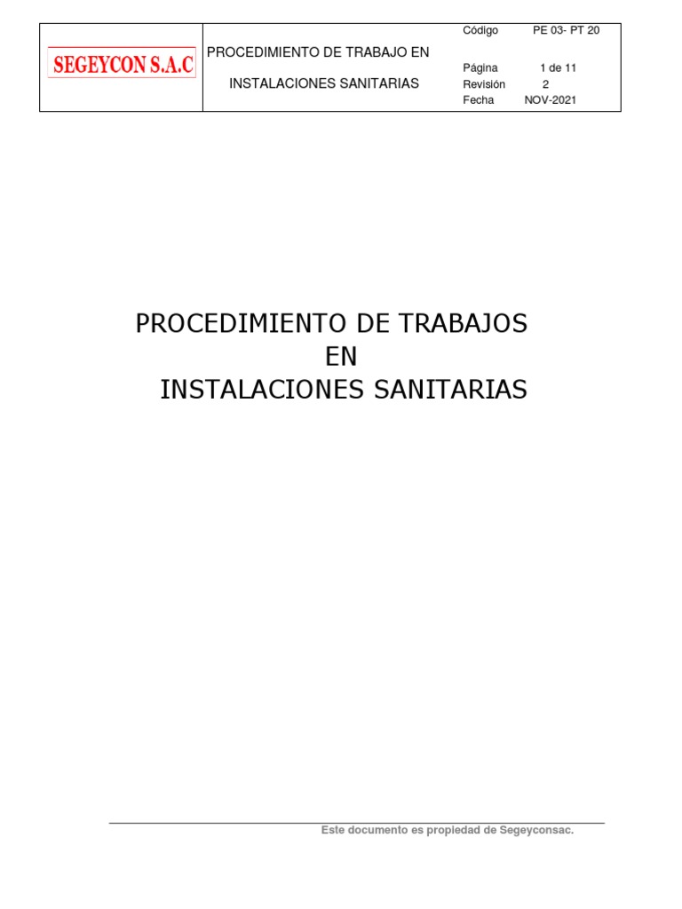 Procedimiento Instalaciones Sanitarias | PDF | Hormigón | Tubería (transporte de fluidos)