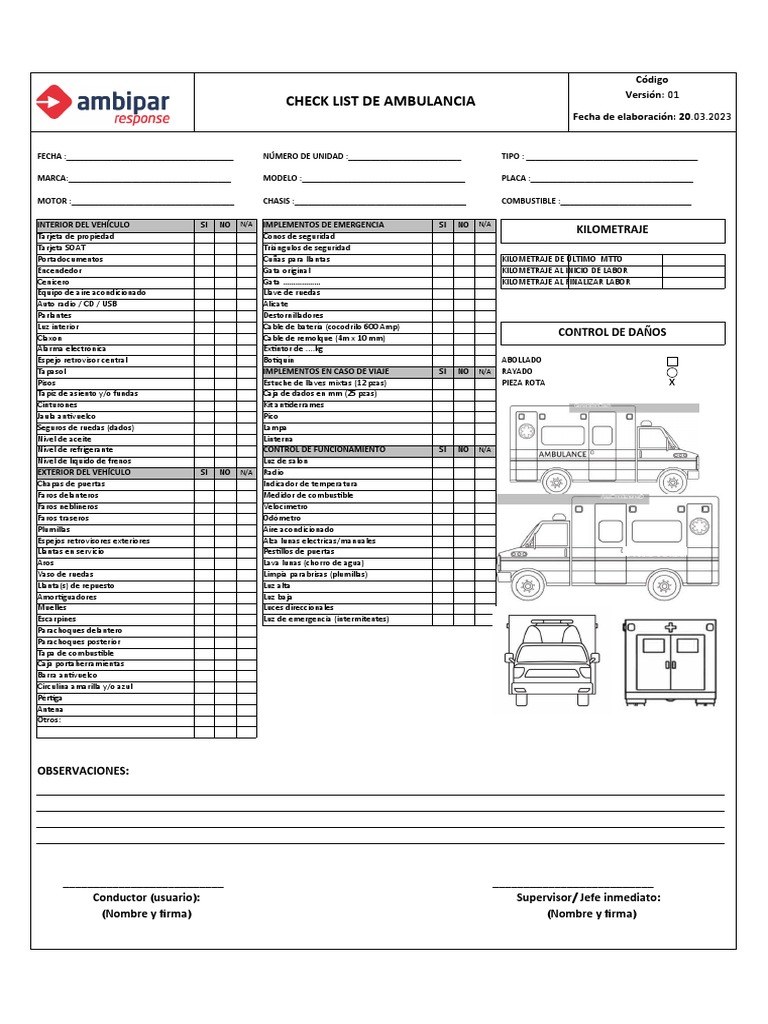 Check List de Ambulancia Vs.01 | PDF | Bienes manufacturados | Estilos de carrocería