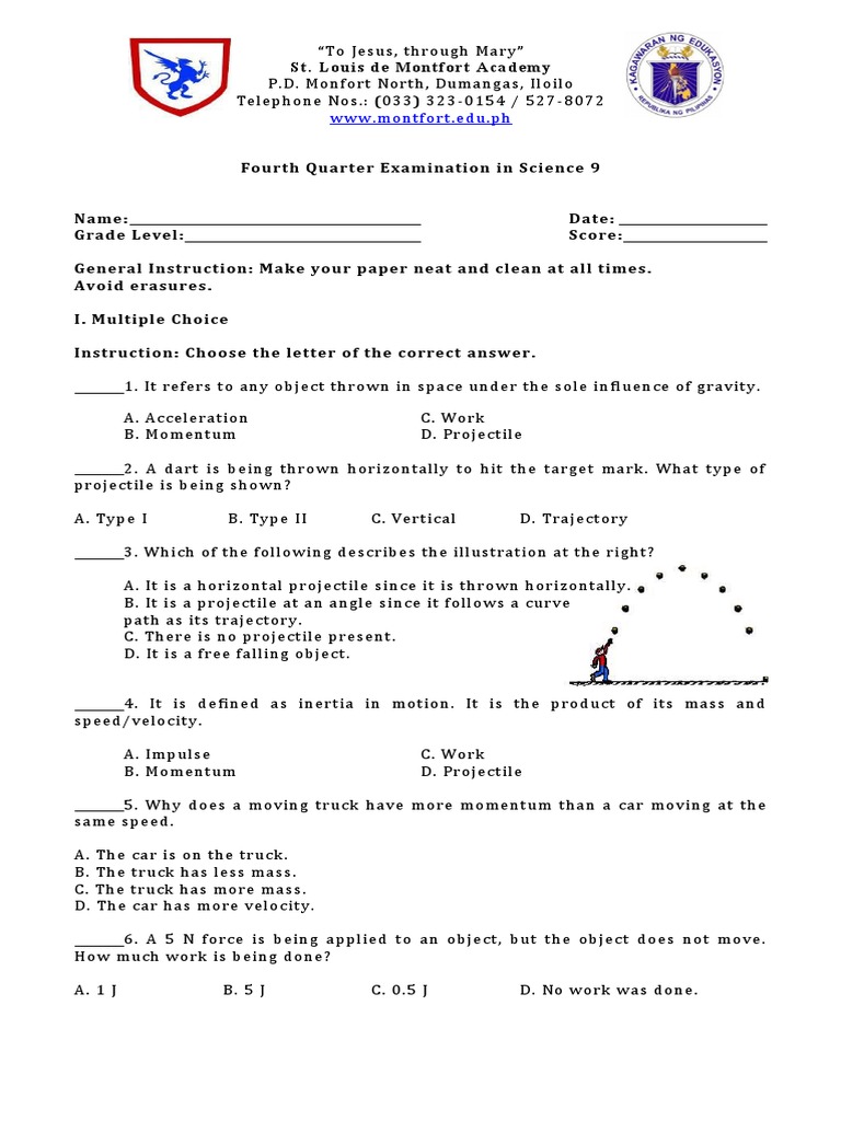 Science 9 4th Quarter Exam 2025 | PDF | Force | Projectiles