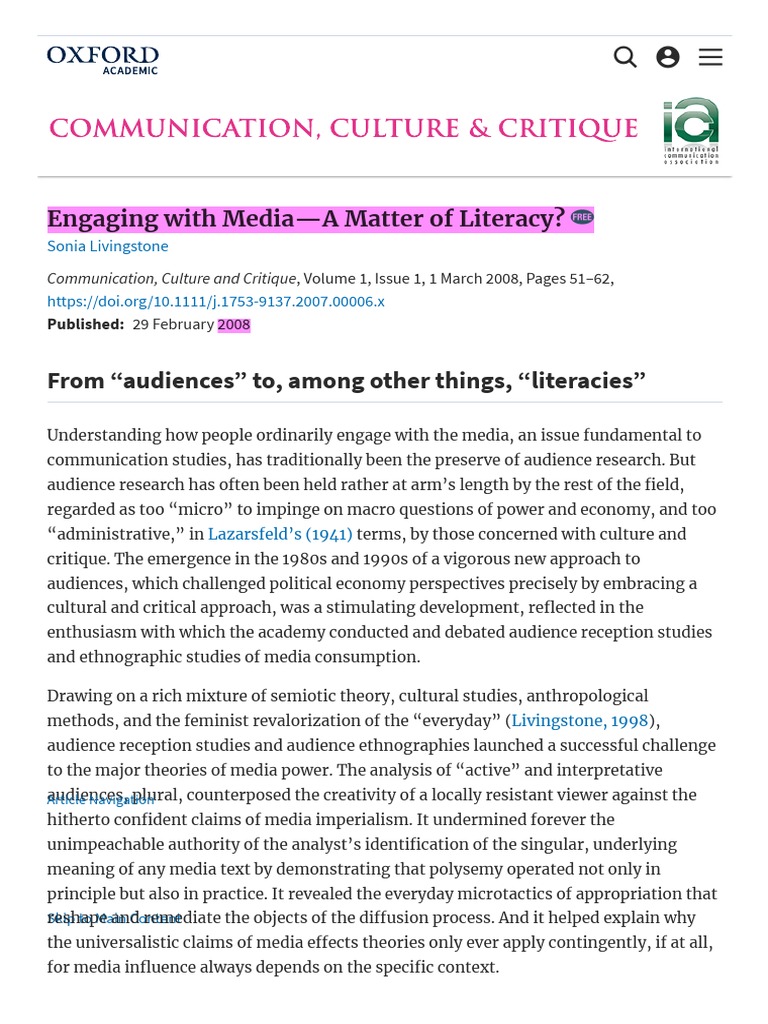 Engaging With Media-A Matter of Literacy - Communication, Culture and ...