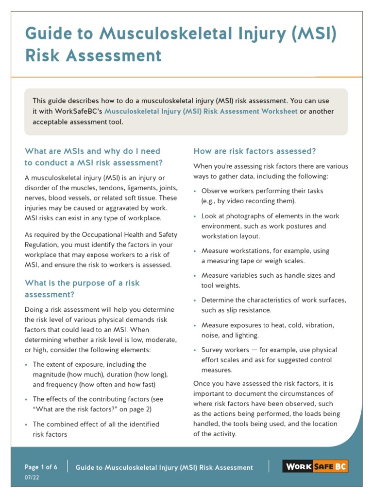 Guide Musculoskeletal Injury Risk Assessment PDF en PDF | Download Free ...