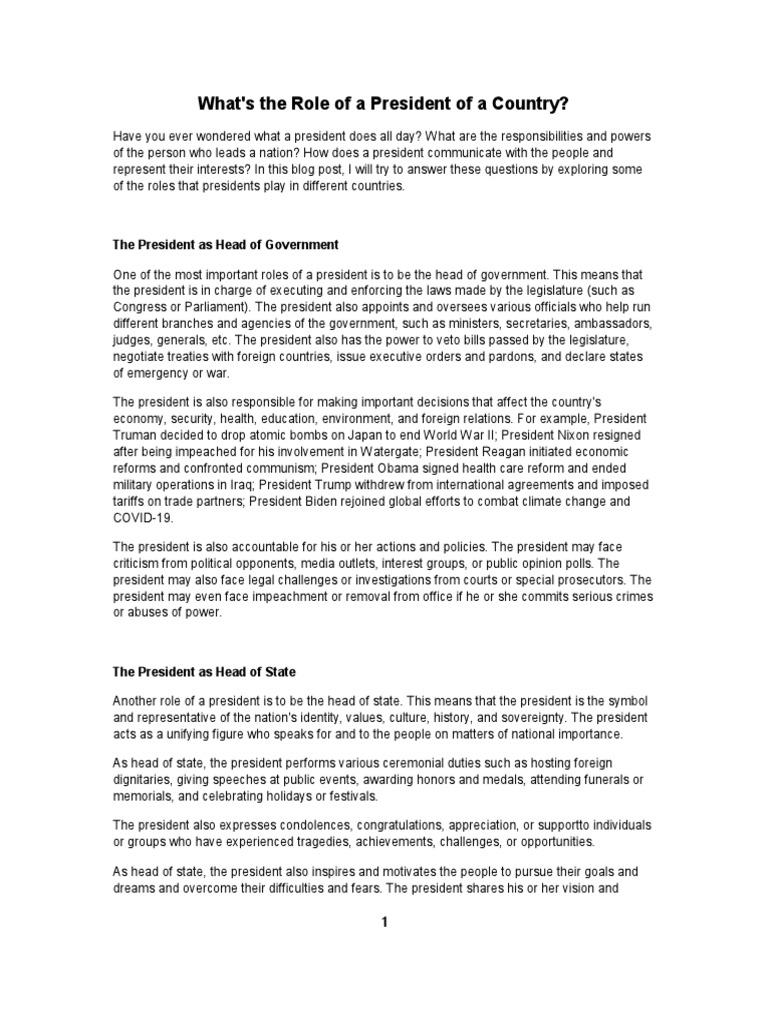 Understanding Presidential Roles and Responsibilities | PDF ...