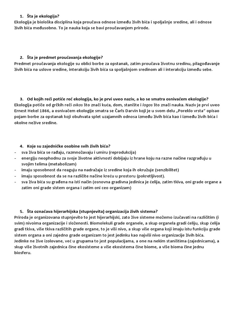 Ekologija - Uvod | PDF