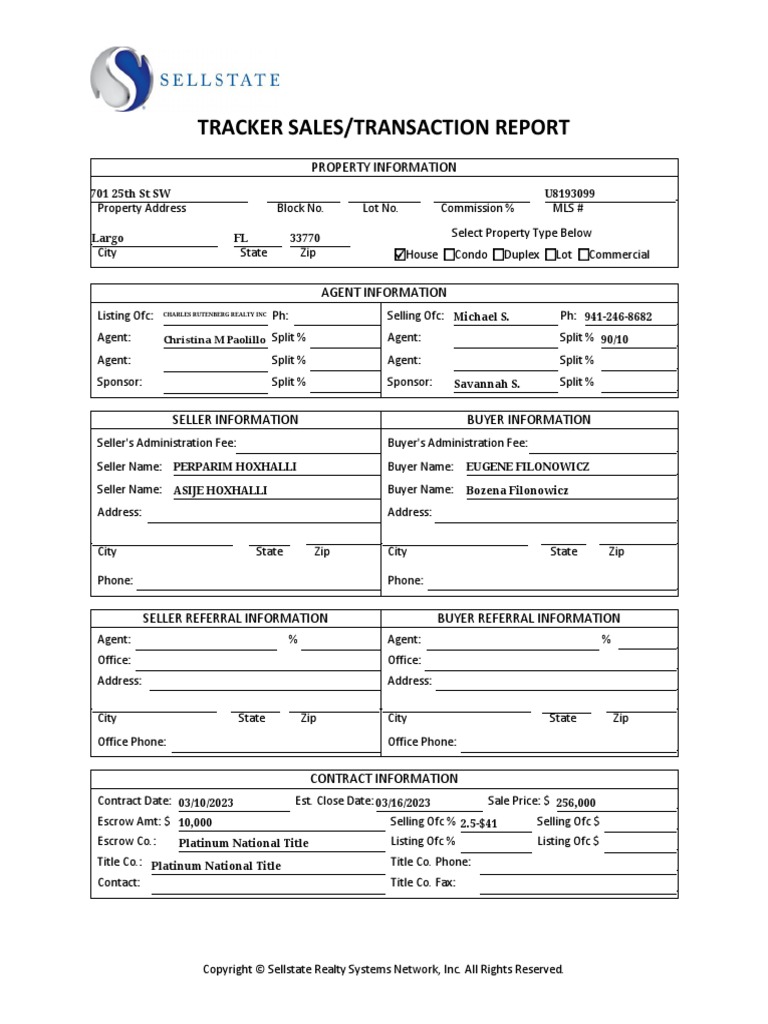 Agent Tracker Form (Version 1) - 1 | PDF | Sales | Property Law