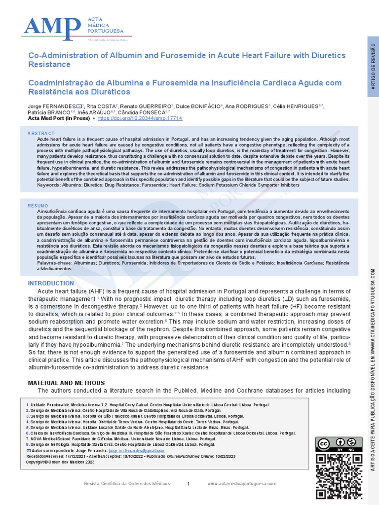 Co-Administration of Albumin and Furosemide in Acu | PDF | Especialidades médicas | Remédio