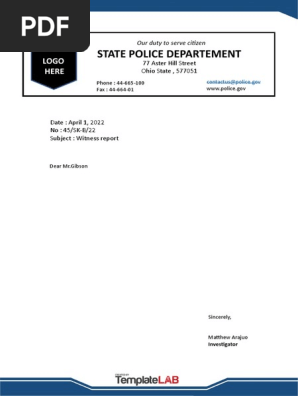 Illinois Police Report Template