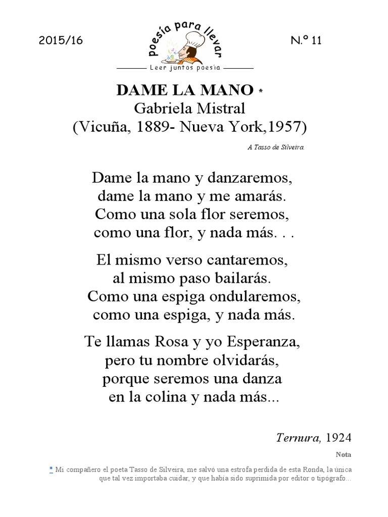 Dame La Mano Gabriela Mistral | PDF