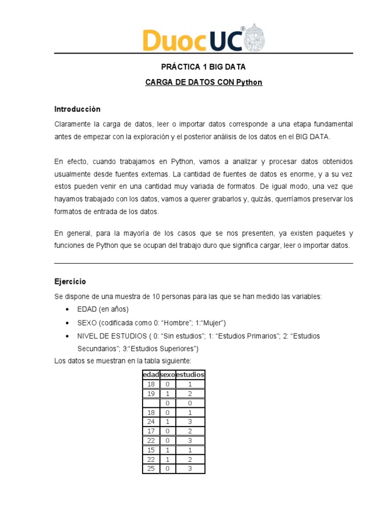 Laboratorio 1 Carga de Datos en Python | PDF | Python (lenguaje de programación) | Archivo de ...