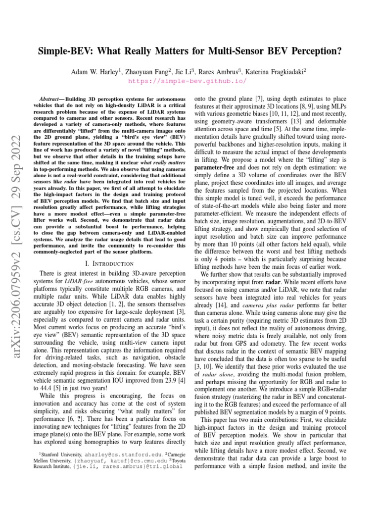 Simple-BEV: What Really Matters For Multi-Sensor BEV Perception? | PDF ...