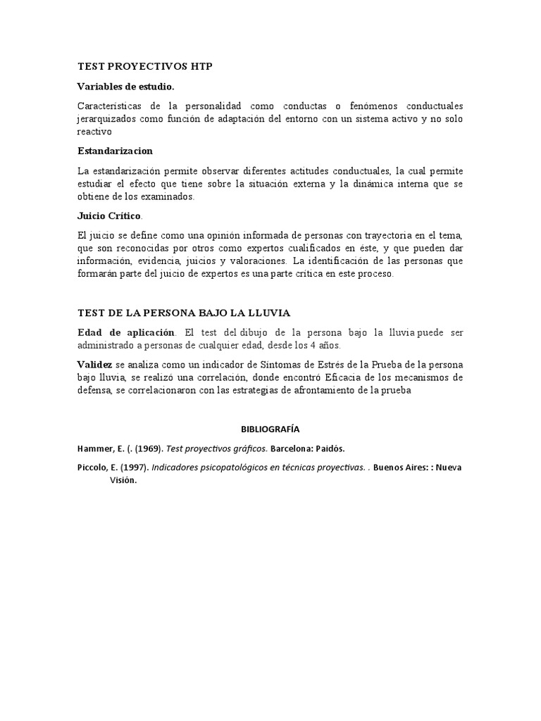 Test Proyectivos HTP | PDF