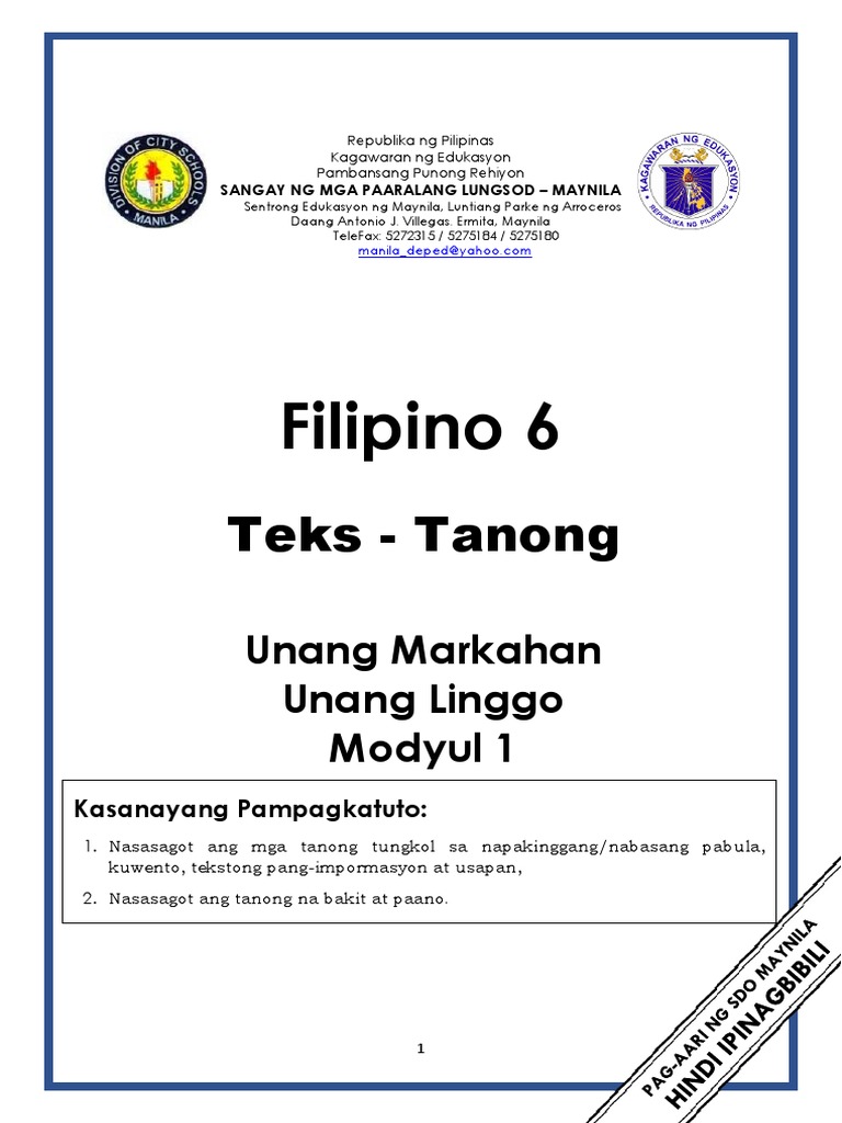 FILIPINO 6 - Q1 - Mod1 | PDF FILIPINO 6 - Q1 - Mod1 | PDF