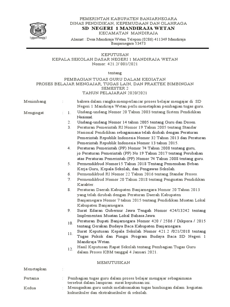 SK Pemb. Tugas Mengajar 2 2020-2021 | PDF
