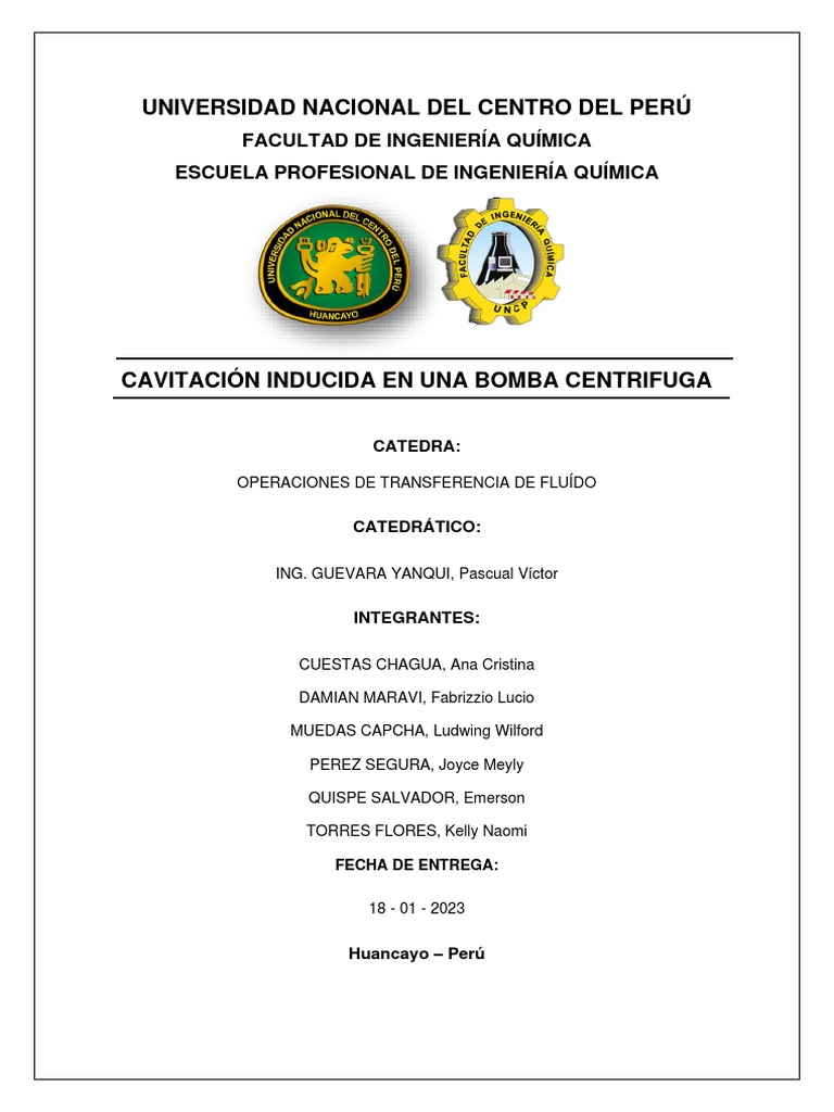Informe Cavitación-Cuestas Chagua Ana Cristina | PDF | Bomba | Mecánica ...