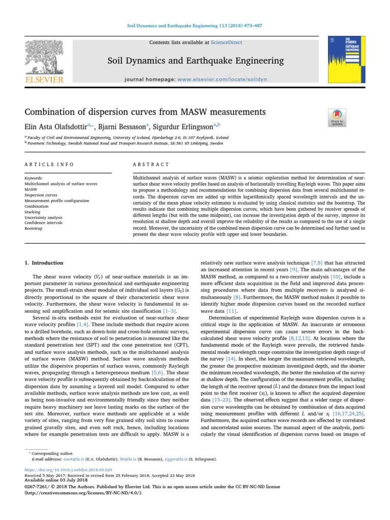 Combination of Dispersion Curves From MAS - 2018 - Soil Dynamics and Earthquake PDF | PDF ...