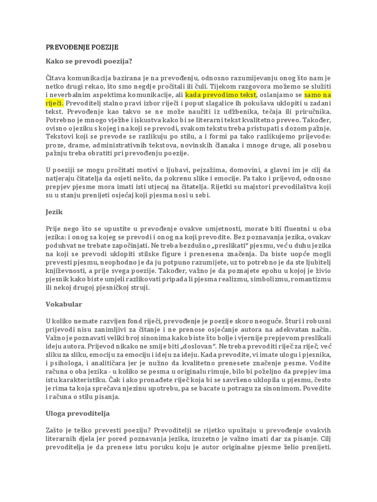 Prevođenje Poezije | PDF