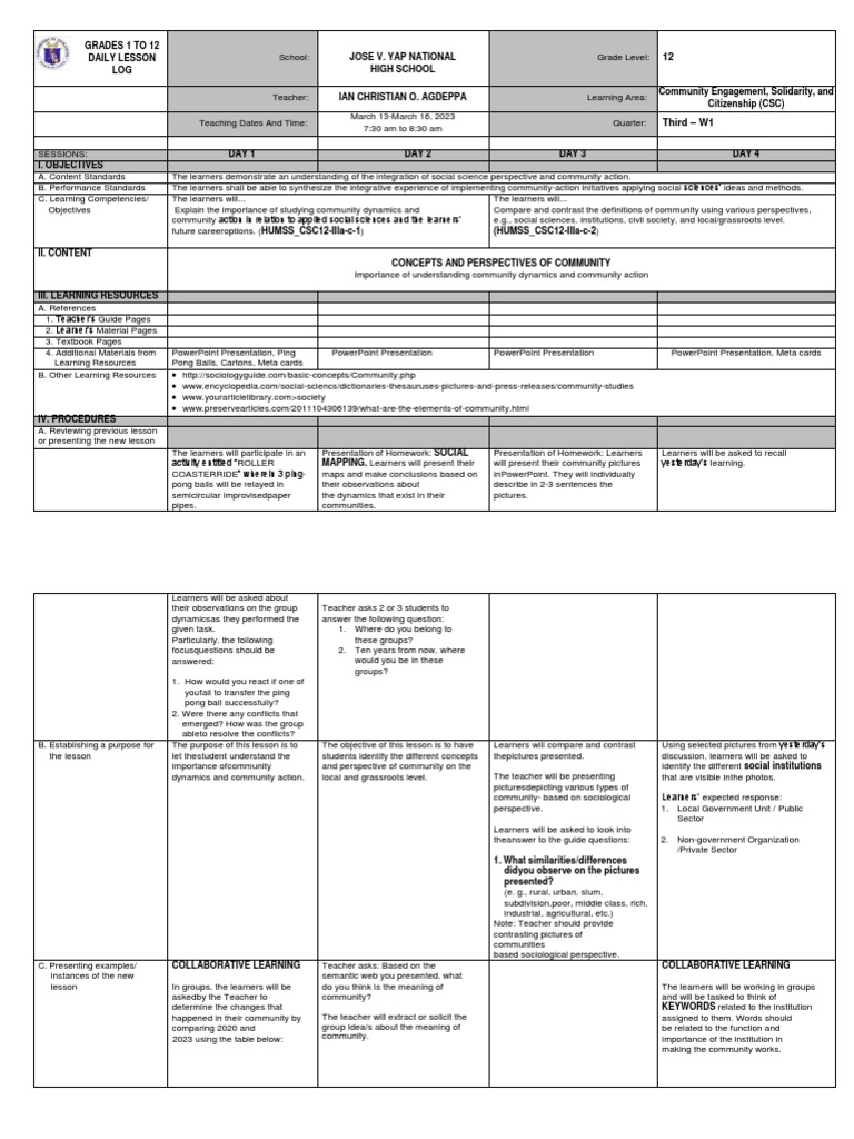 CSC Week 1 DLL PDF | PDF | Learning | Community