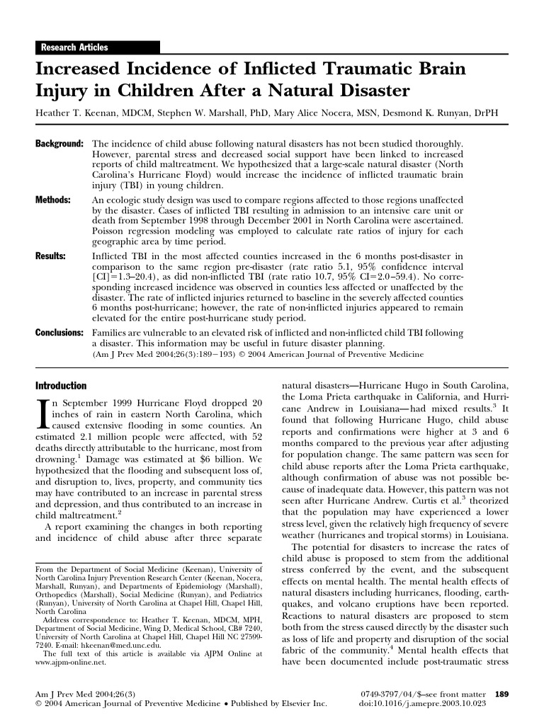 Increased Incidence of Inflicted Traumatic Brain Injury in Children ...