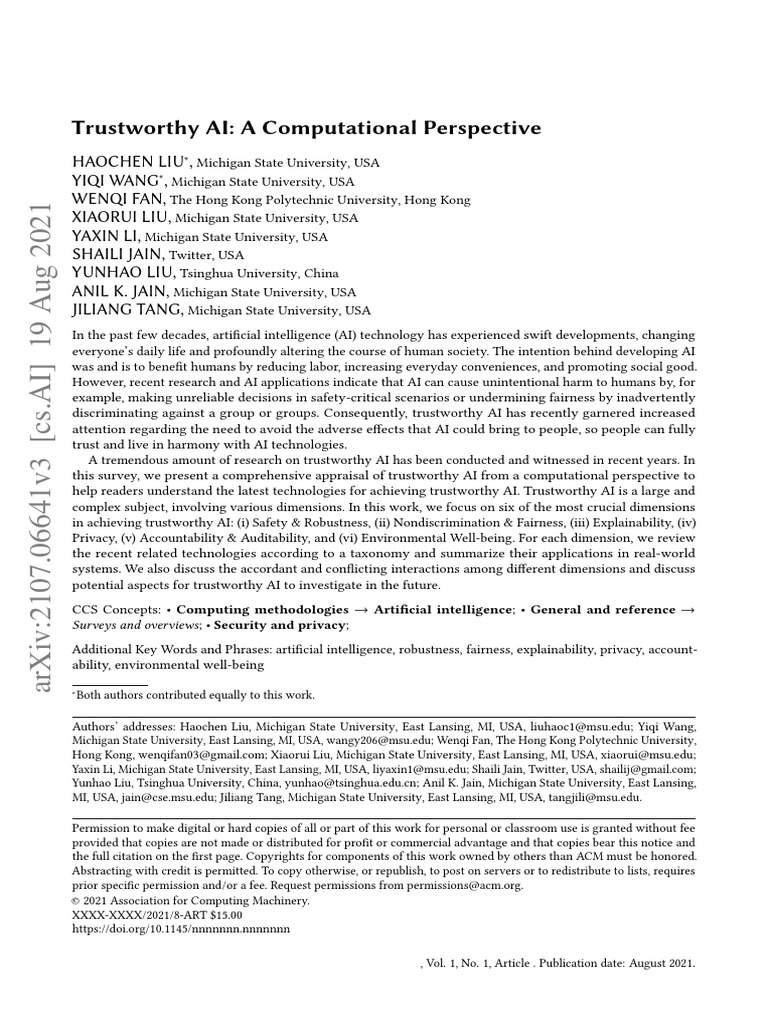 Trustworthy AI: A Computational Perspective | PDF | Artificial ...